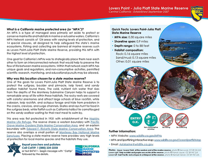 Lovers Point-Julia Platt State Marine Reserve, and Edward F. Ricketts ...